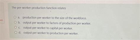 Solved The Per Worker Production Function Relatesa