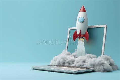 Laptop Computer With Rocket Launching From Screen Stock Illustration Illustration Of