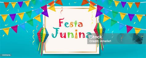 페스타 주니나 배너 브라질 라틴 아메리카 축제 템플릿 디자인 축제 번팅 플래그 종이 등불 벡터 일러스트레이션 6월에 대한 스톡 벡터 아트 및 기타 이미지 Istock