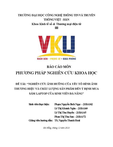 Phương pháp NCKH trong kinh doanh TRƯỜNG ĐẠI HỌC CÔNG NGHỆ THÔNG TIN VÀ TRUYỀN THÔNG VIỆT