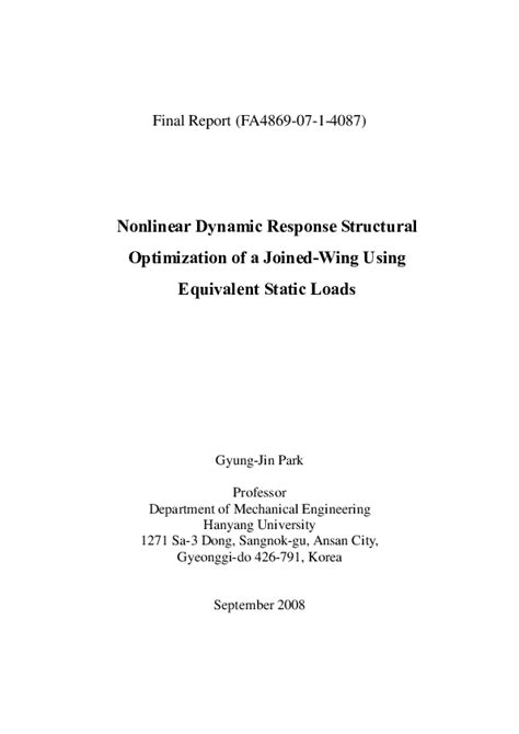 Pdf Nonlinear Dynamic Response Structural Optimization Of A Joined