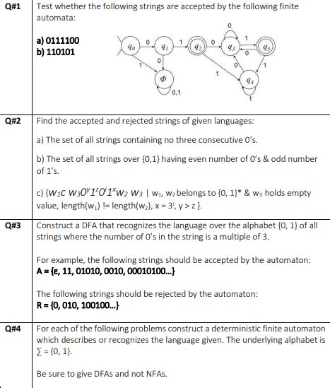 q 1 test whether the following strings are accepted