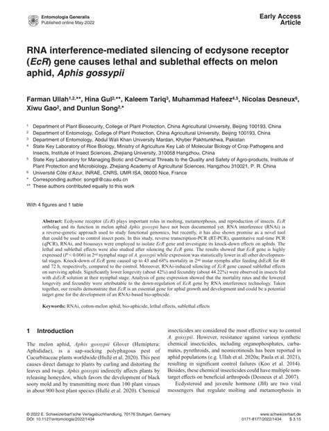 Pdf Rna Interference Mediated Silencing Of Ecdysone Receptor Ecr