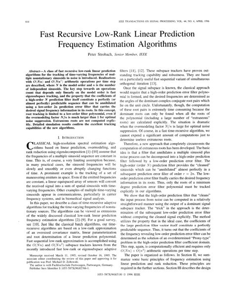 Pdf Fast Recursive Low Rank Linear Prediction Frequency Estimation