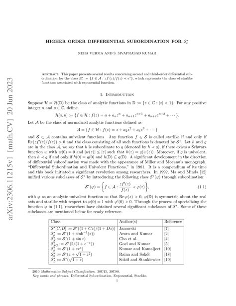 Pdf Higher Order Differential Subordination For Mathcal S E