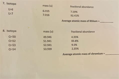 [solved] Help Please 7 Isotope Mass U Fractional Abundance Li 6 6