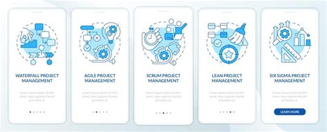 Premium Vector Project Management Styles Blue Onboarding Mobile App