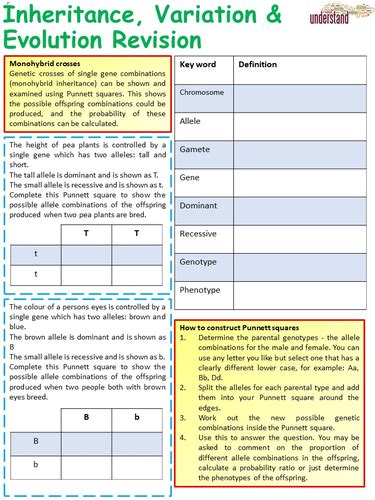 Aqa 1 9 Gcse Biology Science Inheritance Variation And Evolution Revision Workbook Teaching
