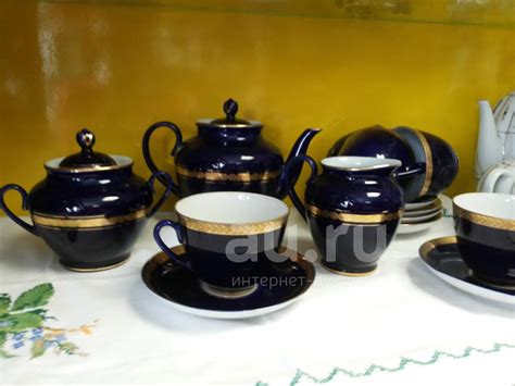 Сервиз чайный Фарфор Кобальт Золотой фриз ЛФЗ — купить в Красноярске Состояние Отличное