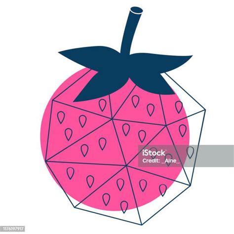 잎과 씨앗 만화 얇은 라인 다각형 딸기 삼각형 흰색 배경에 격리 된 기하학적 베리 벡터 그림입니다 라즈베리에 대한 스톡 벡터 아트 및 기타 이미지 Istock