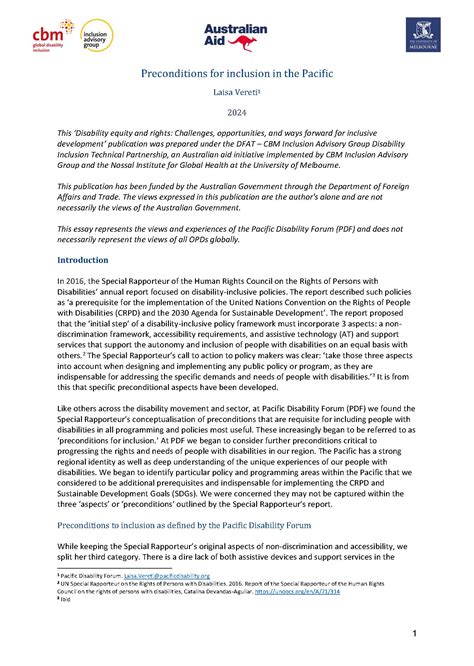 Cbm Nossal 2024 Disability Equity And Rights Essay Preconditions For Inclusion In The Pacific