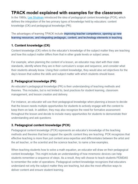 Tpack Model Explained With Examples For The Classroom Pdf Pedagogy Teachers