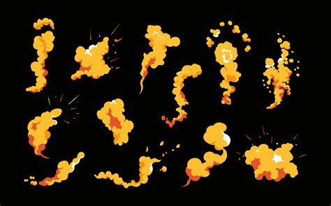 Smoke Explosion Animation Of An Explosion With Comic Flying Clouds Set Of Isolated Vector