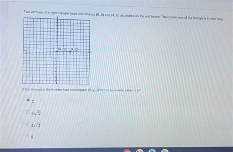 Solved Two Vertices Of A Right Triangle Have Coordinates 0 0 And 4 0 As Plotted On The