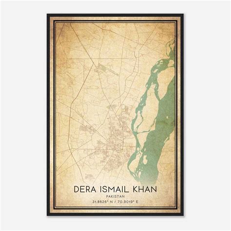 Vintage Dera Ismail Khan Pakistan Map Poster Dera Ismail Khan City