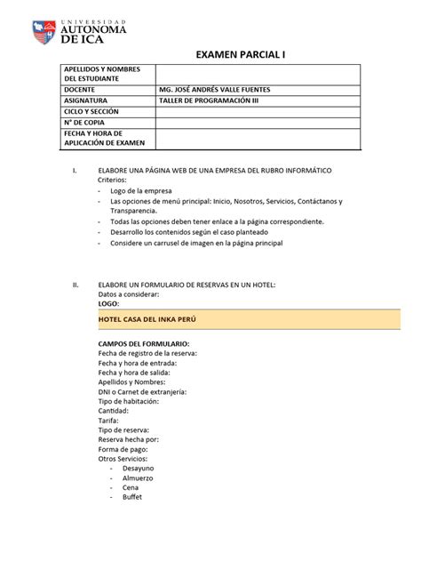 Examen Parcial De Lenguaje De Programación Iii Pdf