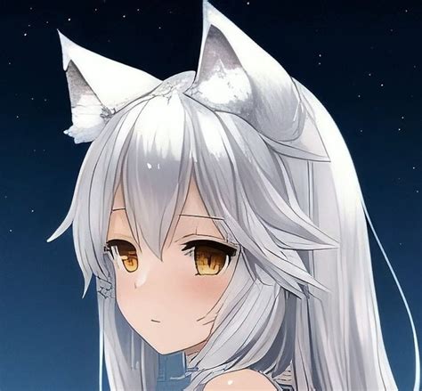 Anime White Wolf Girl Digital Art Download Etsy