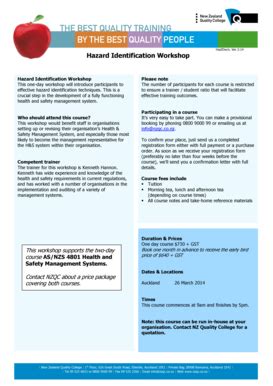 Fillable Online Hazard Identification Workshop NZQC Fax Email Print PdfFiller
