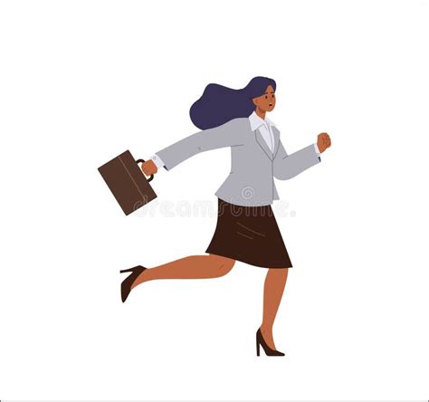 Busy Business Woman Character Holding Briefcase Running Fast Being Late