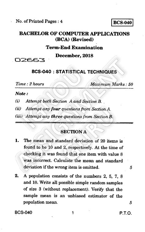004 Bcs 040 Bca 4th Semester Stastical Techniques Of Bca 4th Semester