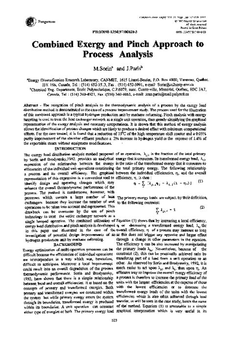 Pdf Combined Exergy And Pinch Approach To Process Analysis Mititelu Sorin