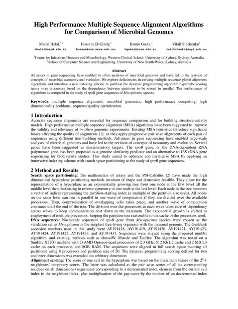 Pdf High Performance Multiple Sequence Alignment Algorithms For