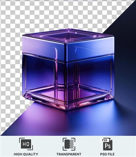 Premium Psd A Glass Cube On A Blue Table With A Shiny Reflection