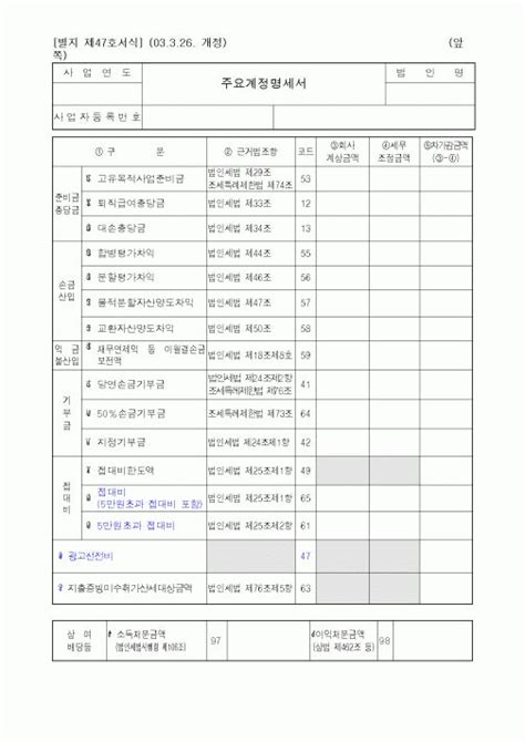 세무 회계 주요계정명세서
