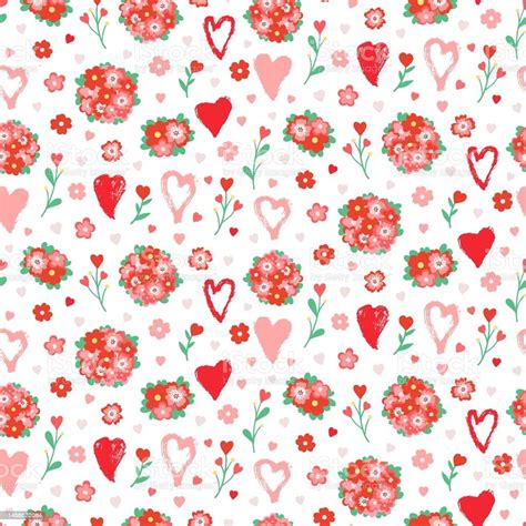 발렌타인 데이 손으로 그린 귀여운 하트와 꽃의 매끄러운 패턴 사랑의 상징입니다 마커와 브러시 하트 모양 화려한 꽃 낭만적 인 낙서 스케치 그림 벽지 포장지 귀여운에 대한