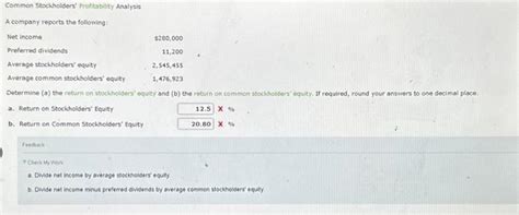 Solved Common Stockholders Profitability Analysis A Company