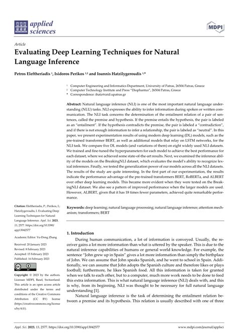 Pdf Evaluating Deep Learning Techniques For Natural Language Inference