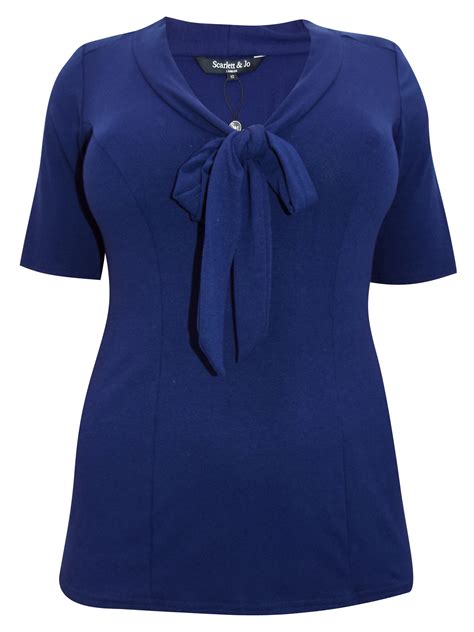 Scarlett And Jo Scarlett And J0 Blueberry Pussy Bow Jersey Crepe Top Plus Size 10 To 32
