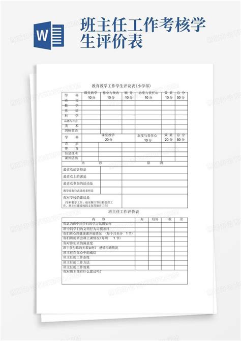 班主任工作考核学生评价表Word模板下载 编号qrwxmvee 熊猫办公