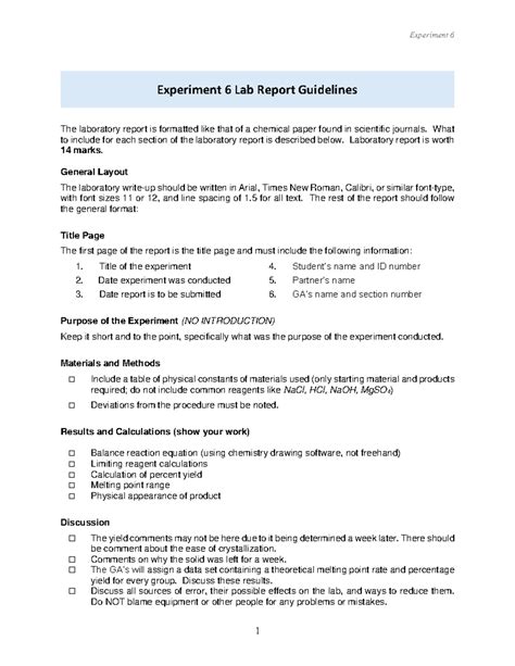 Experiment Lab Report Guidelines Experiment Experiment Lab Report Guidelines The
