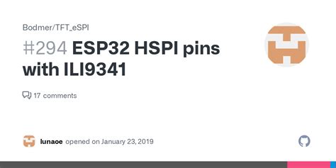 Esp32 Hspi Pins With Ili9341 · Issue 294 · Bodmertftespi · Github