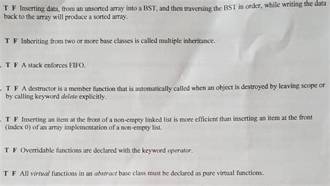 Solved T F Inserting Data From An Unsorted Array Into A