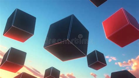 Floating Cubes Against A Colorful Sky Creating A Surreal And Abstract Visual Effect Stock