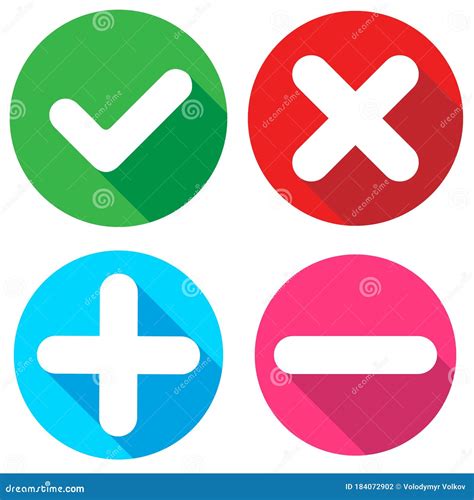 Set Of Flat Square Check Mark X Mark Plus Sign And Minus Sign Icons