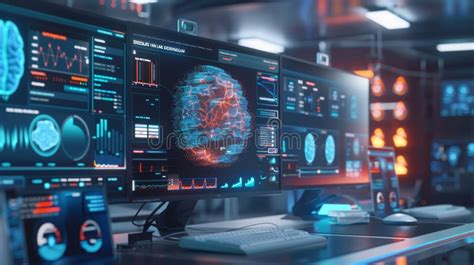 Futuristic Command Center Monitoring Global Network Activity With Brain