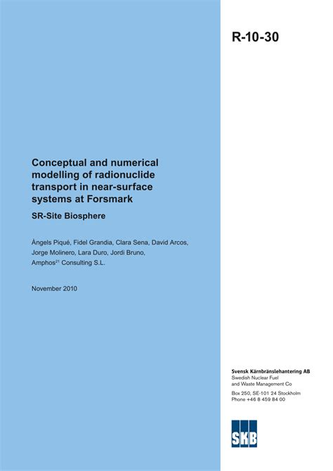 Pdf Conceptual And Numerical Modeling Of Radionuclide Transport And Retention In Near Surface