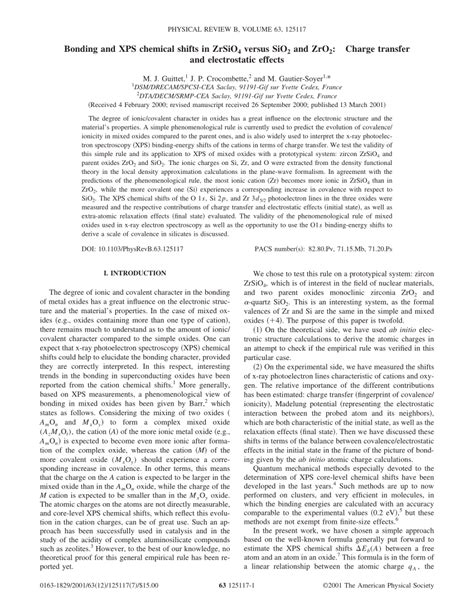 Pdf Bonding And Xps Chemical Shifts In Zrsio4 Versus Sio2 And Zro2 Charge Transfer And