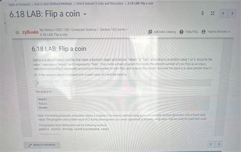 Solved Defire A Method Named Coinflip That Takes A Random