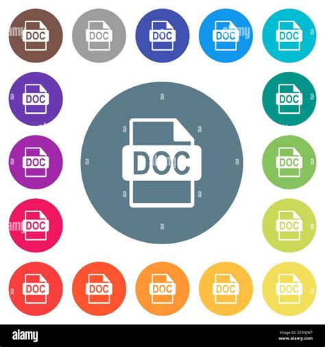 DOC File Format Flat White Icons On Round Color Backgrounds Background Color Variations Are