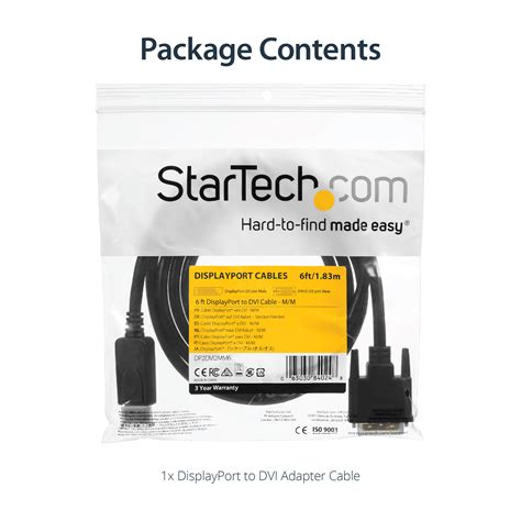 StarTech Com Ft M DisplayPort To DVI Cable DP To DVI D Video Cable Replacement For DP DVIMM
