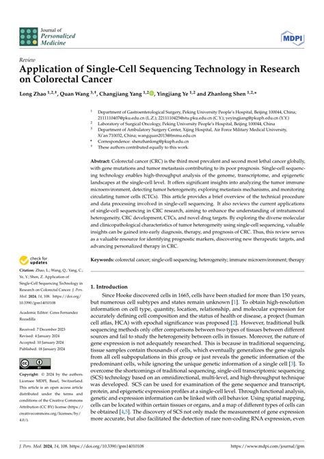 Pdf Application Of Single Cell Sequencing Technology In Research On Colorectal Cancer