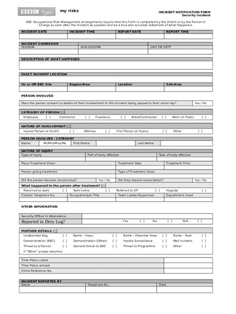 Safety Security Incident Report Downloads Bbc Co Doc Template PdfFiller