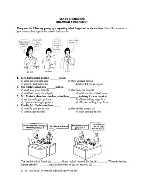 Grammar Assignment Class 10 Pdf