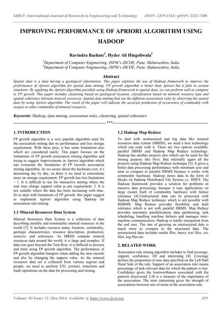Improving Performance Of Apriori Algorithm Using Hadoop Pdf