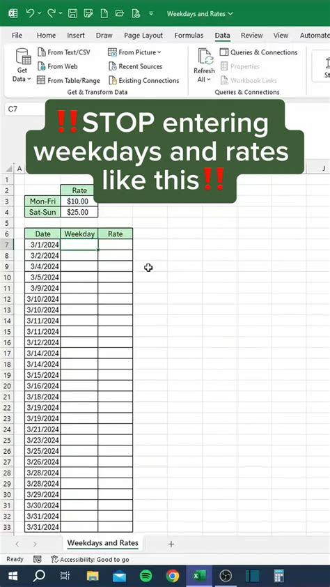 Weekdays And Rates In Excel‼️ Excel Rexcelcheatsheets