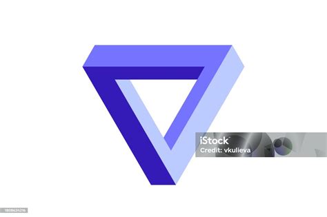 불가능한 삼각형 모양 착시 현상 삼각형 무한 루프 기호입니다 추상적이고 비현실적인 기하학적 형태 보라색 파란색 퍼즐 디자인 요소 로고 아이콘 레이블 태그 벡터 일러스트 레이